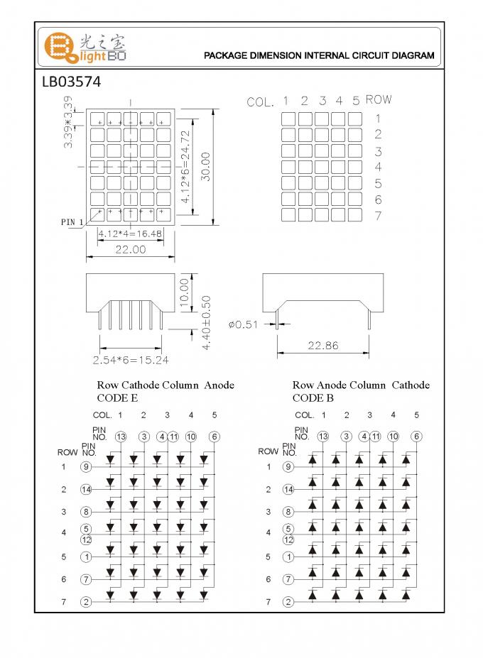 Ultra Red Dot Matrix Led Display 5x7 22 x 30 x 10 mm For Lift Position