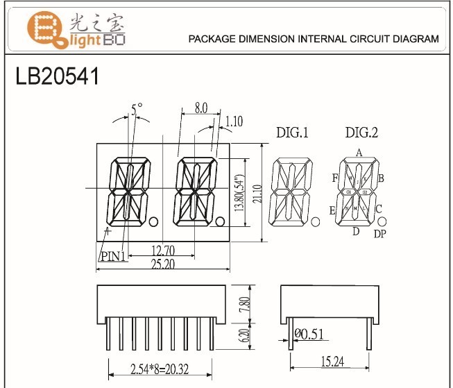 Easy assembly 14 Segment Alphanumeric Display 0.54 Inch Dual Digit ...
